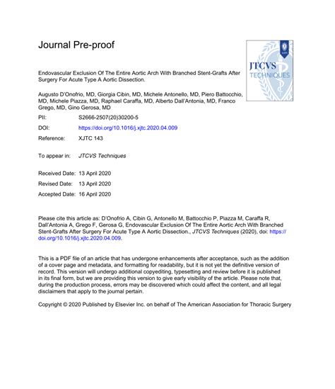 Pdf Endovascular Exclusion Of The Entire Aortic Arch With Branched Stent Grafts After Surgery