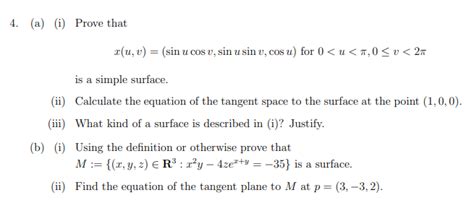 Solved A I Prove That X U V Sin U Cos V Sin U Chegg Com