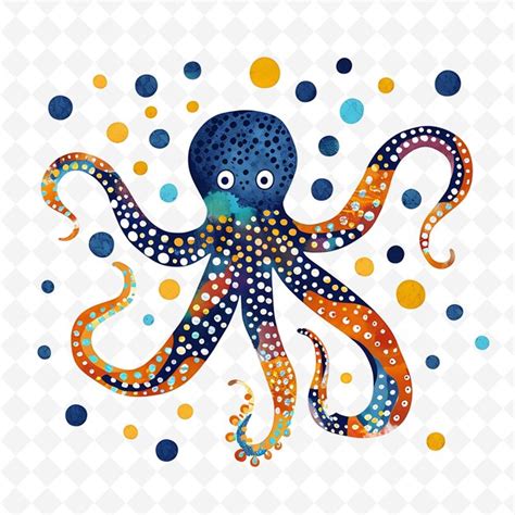 Png Happy Octopus With Bubble Shapes Floating Around Vibrant Oce Flat