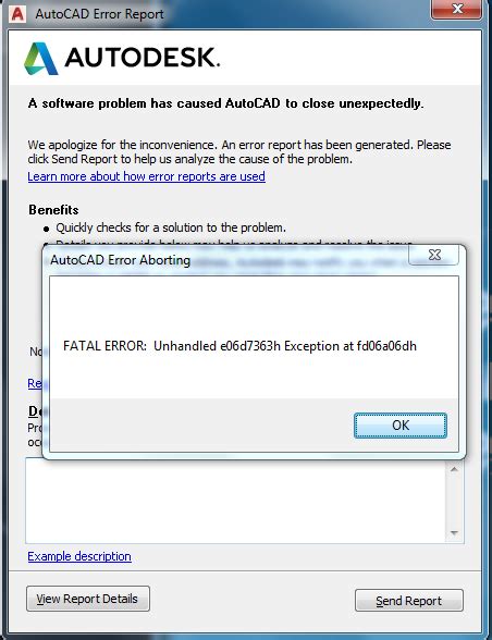 2018 Fatal Error Unhandled E06d7363h Autodesk Community