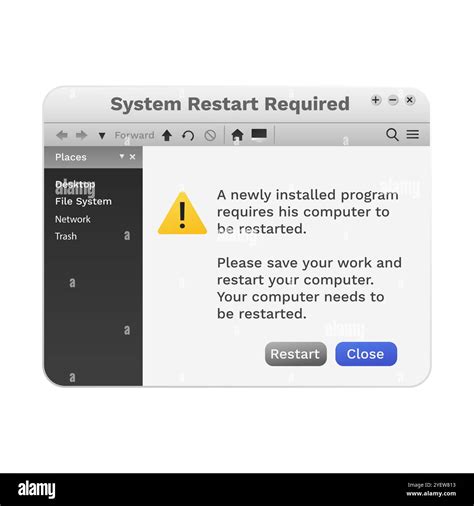 System Pop Up Window With Restart Warning Message Stock Vector Image