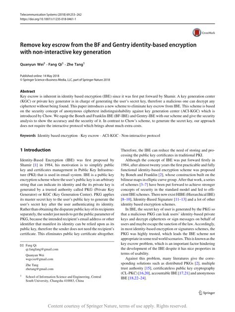 remove key escrow from the bf and gentry identity based encryption with