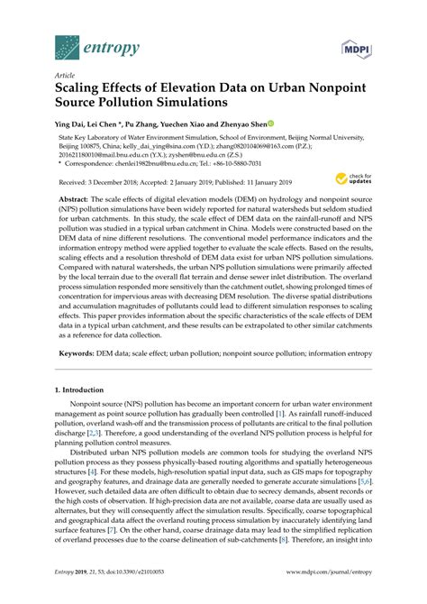 Pdf Scaling Effects Of Elevation Data On Urban Nonpoint Source Pollution Simulations