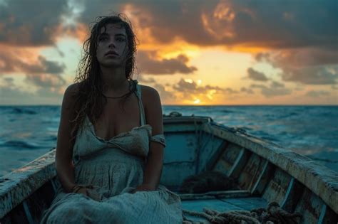 Premium Photo Beautiful Girl Sailing On A Boat Against The Background
