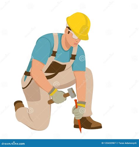 Worker With A Hammer And A Chisel Vector Illustration Stock Vector