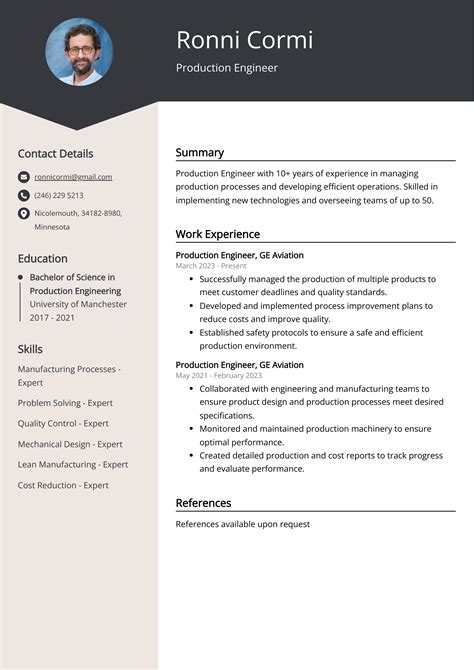 Production Engineer CV Examples Template Tips