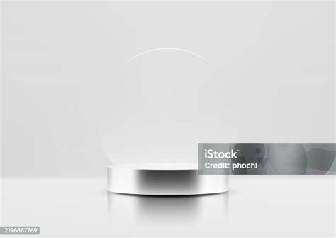 제품 전시와 진열장을 위한 미묘한 원형 배경이 있는 회색 표면에 3d 은 원통형 연단 3차원 형태에 대한 스톡 벡터 아트 및 기타 이미지 3차원 형태 개념 건설
