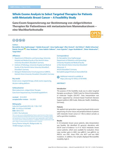Pdf Whole Exome Analysis To Select Targeted Therapies For Patients With Metastatic Breast