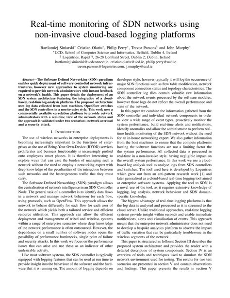 Pdf Real Time Monitoring Of Sdn Networks Using Non Invasive Cloud