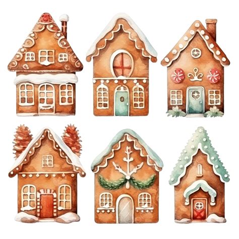 고립 된 진저 하우스 세트 전통적인 크리스마스 쿠키 겨울 수채화 그림 크리스마스 쿠키 Png 일러스트 및 이미지 에 대한 무료 다운로드 Pngtree