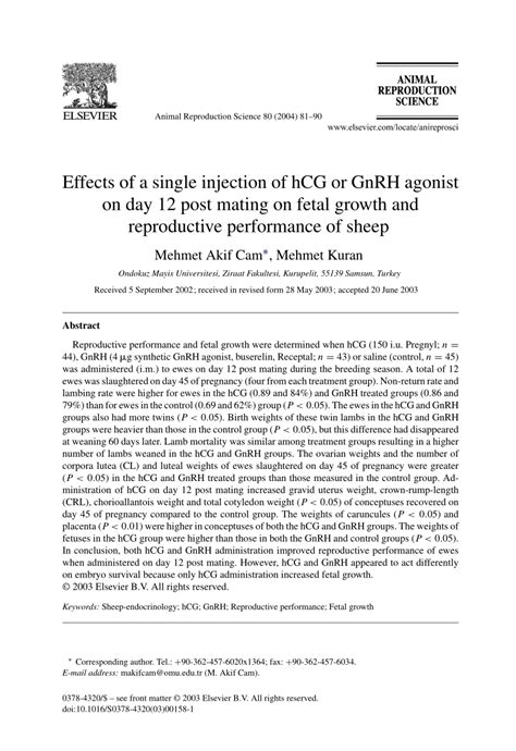 Pdf Effects Of A Single Injection Of Hcg Or Gnrh Agonist On Day 12 Post Mating On Fetal Growth