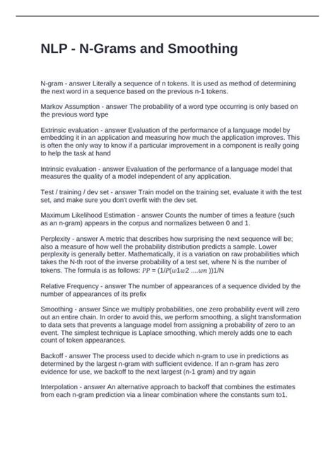 Nlp N Grams And Smoothing Questions And Answers 2024 Nlp Stuvia Uk