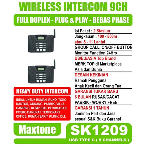 Jual Full Duplex Wireless Intercom 2 Way Intercom Wireless Interkom 2