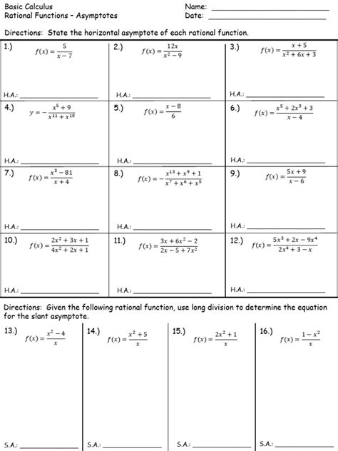 Horizontal And Slant Asymptotes Pdf Asymptote Mathematical Analysis