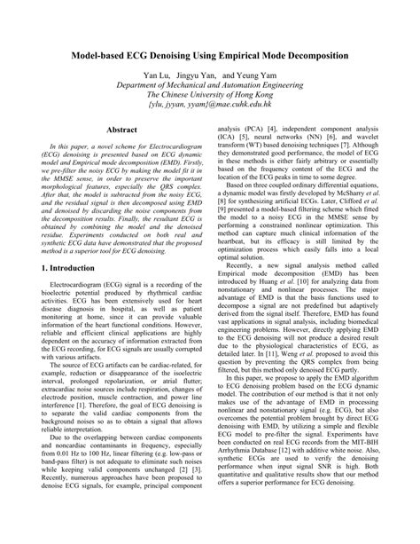 Pdf Model Based Ecg Denoising Using Empirical Mode Decomposition