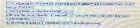 Solved Use The Rankavg Function To Rank The Total Sales Of