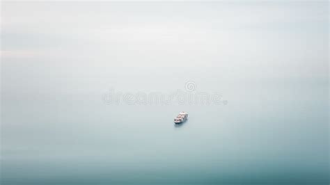 small cargo container ship floating in sea motion blur aerial view