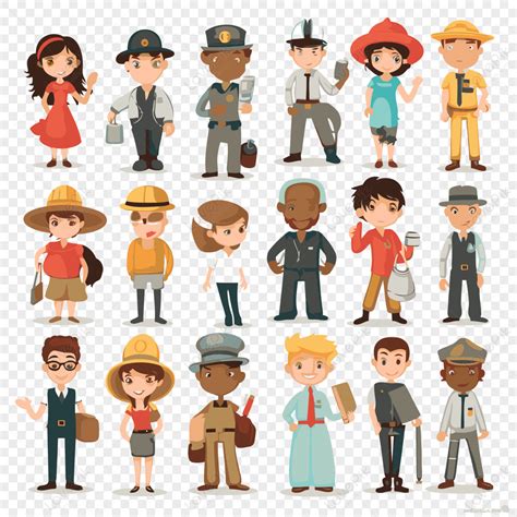다양한 캐릭터 만화로 다양한 사람들의 직업 클립 아트 캐릭터 세트 벡터신발류의류 Png 일러스트 무료 다운로드 Lovepik