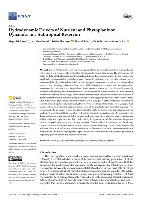 Pdf Hydrodynamic Drivers Of Nutrient And Phytoplankton Dynamics In A Subtropical Reservoir