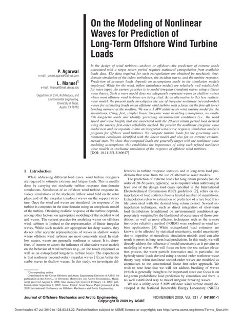 PDF On The Modeling Of Nonlinear Waves For Prediction Of Long Term Offshore Wind Turbine Loads