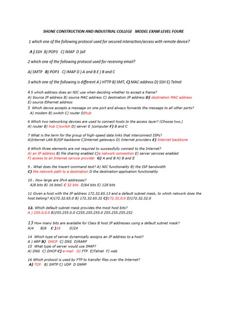 Model Answer Sheet Pdf Internet Protocol Suite Computer Network