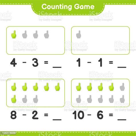 카운트와 일치 폼 핑거의 수를 계산하고 올바른 숫자와 일치 교육 어린이 게임 인쇄 가능한 워크 시트 벡터 일러스트 레이 션 0명에 대한 스톡 벡터 아트 및 기타 이미지