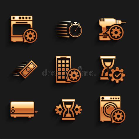 Set Mobile Apps Setting Hourglass Washer Toaster And Fast Payments Icon Vector Stock