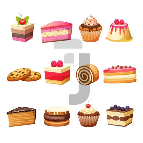 دانلود وکتور مجموعه کیک و شرینی به سبک کارتونی دانلود رایگان فایل
