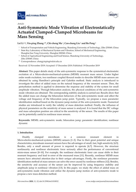 Pdf Anti Symmetric Mode Vibration Of Electrostatically Actuated Clampedclamped Microbeams For