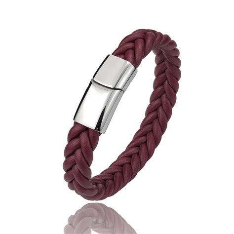 Badu Bg Пънк мъжки плетени кожени гривни Бижута Черни кафяви червени сини магнитна закопчалка от