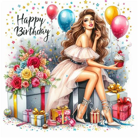 Masterart в 2025 г С днем рождения девочки Иллюстрация на день рождения Поздравления