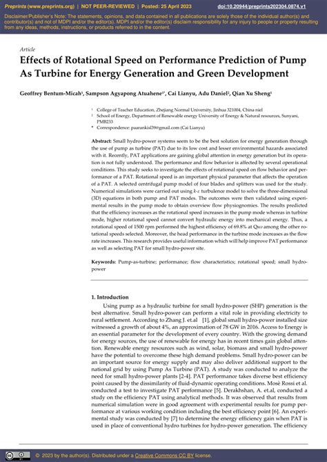 Pdf Effects Of Rotational Speed On Performance Prediction Of Pump As