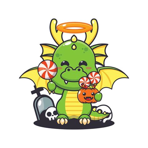 Cute Angel Dragon Holding Candy In Halloween Day 27700955 Vector Art