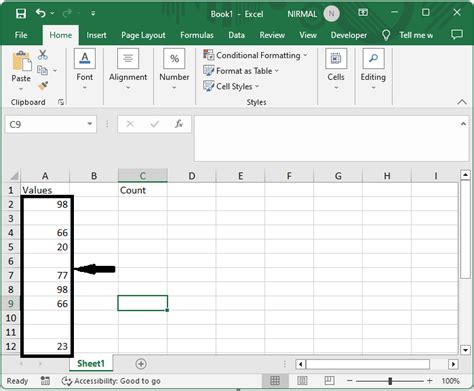 Excel 如何在列中计算带有空白的唯一值极客笔记