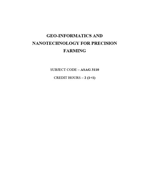 Lecture Notes Of Geoinformatics And Nanotecnology For Precision Farming