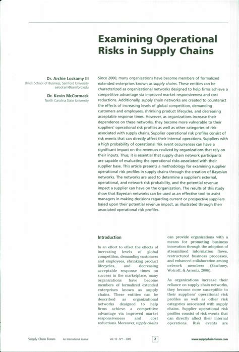 Pdf Examining Operational Risks In Supply Chains