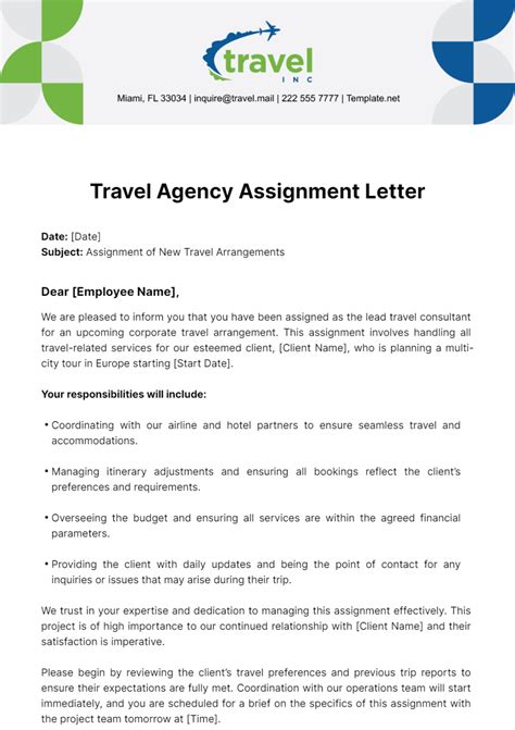 Free Travel Agency Assignment Letter Template To Edit Online