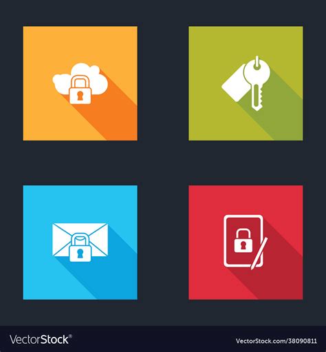 Set Cloud Computing Lock Marked Key Mail Message Vector Image