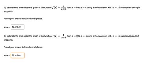 solved text from 0 to 4 using a riemann sum with n 10 subintervals