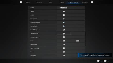 why can t i use f2 key default keybind for weapons spells sucks