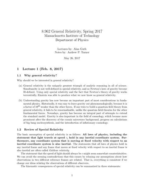 general relativity lecture notes lecture notes relativity theory
