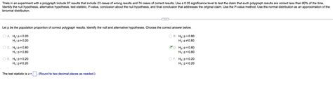 Please Identify Tests Statistic P Value Conclusion