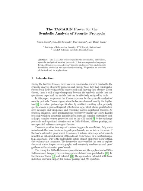 Tamarin Prover Analysis Of Security Protocols Pdf Applied