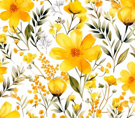 Flores Amarillas Acuarela Patrones Sin Fisuras Foto Premium