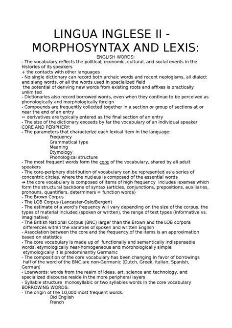 Morphosyntax And Lexis Docsity