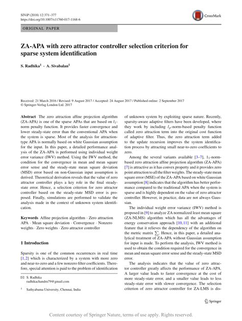 Za Apa With Zero Attractor Controller Selection Criterion For Sparse System Identification