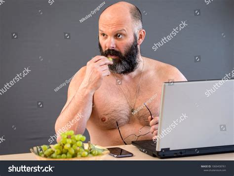 Naked Man Beard His Desk Computer Stock Photo Shutterstock