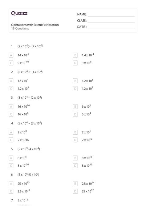 50 Scientific Notation Worksheets For 7th Grade On Quizizz Free