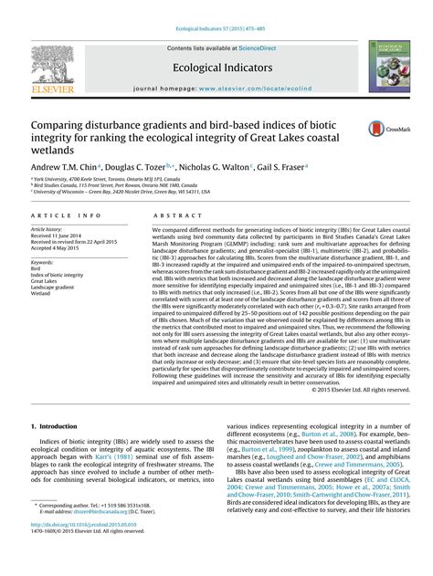 Solution Comparing Disturbance Gradients And Bird Based Indices Of Biotic Integrity For Ranking