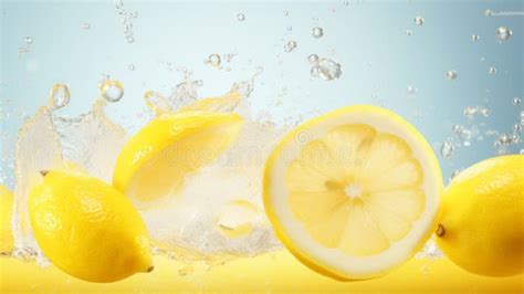 Flying Fresh Lemon With Lemon Slice On Light Background Neural Network Ai Generated Stock